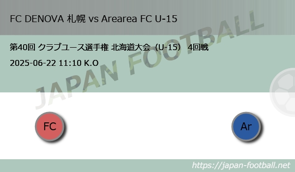 第40回 クラブユース選手権 北海道大会（U-15） 4回戦 FC DENOVA 札幌 vs Arearea FC U-15｜JAPAN FOOTBALL（ジャパンフットボール）